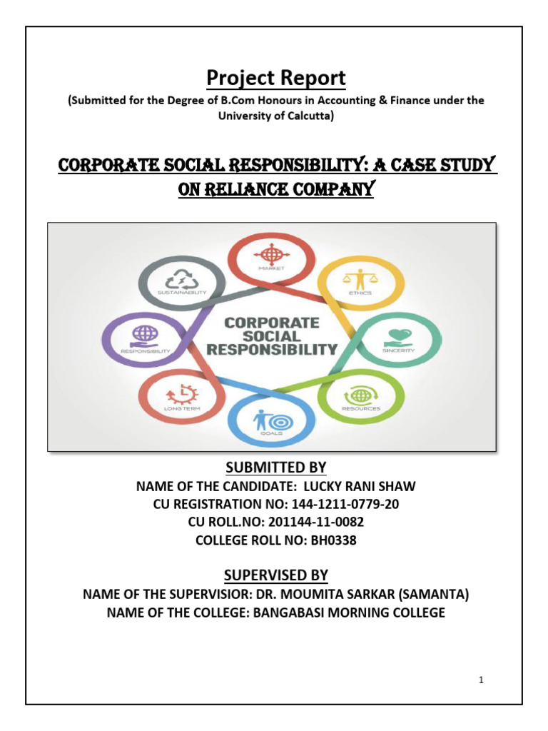 Project Report: Corporate Social Responsibility: A Case Study On ...