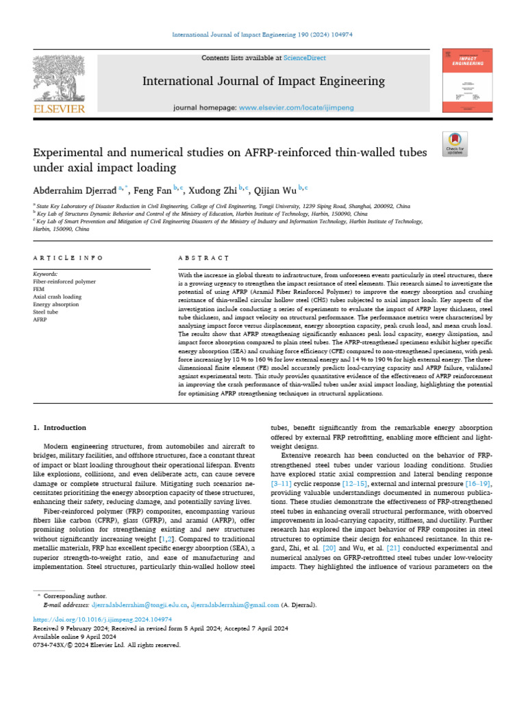 AFRP-Enhanced Steel Tubes Under Impact | PDF | Strength Of Materials ...