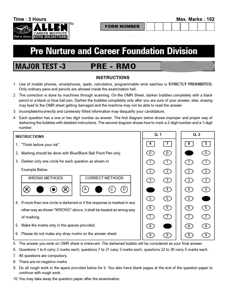 Major Test 3 Pre RMO | PDF