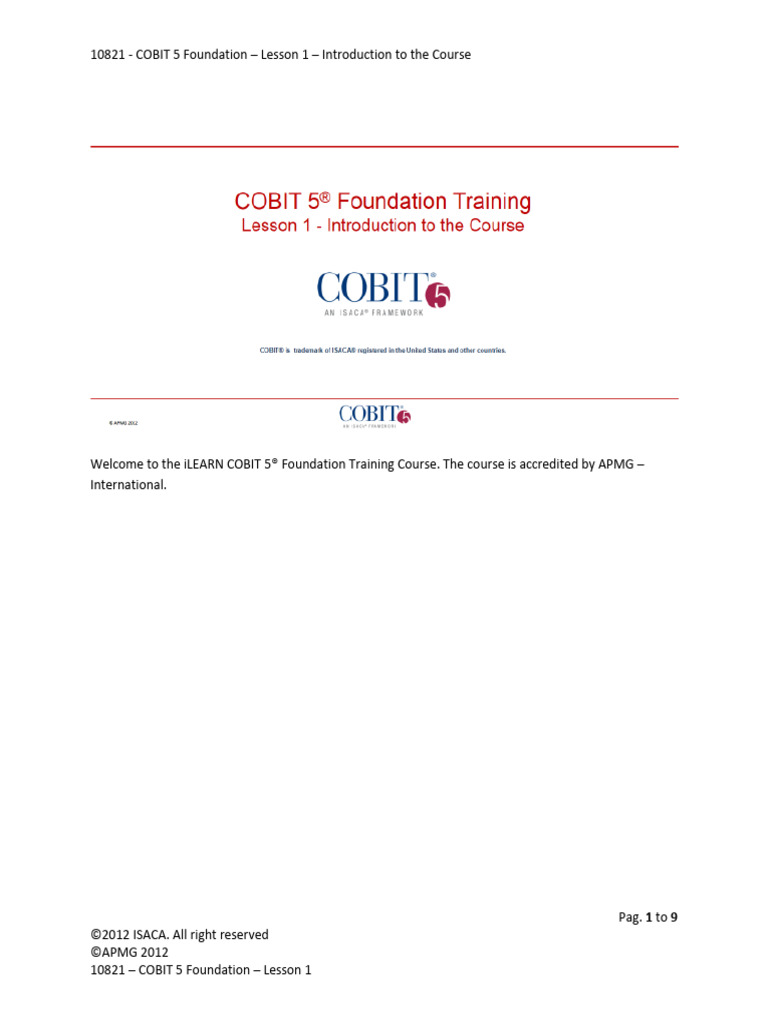 Lesson 1 - Introduction To The COBIT5 Foundation - V1.0 | PDF