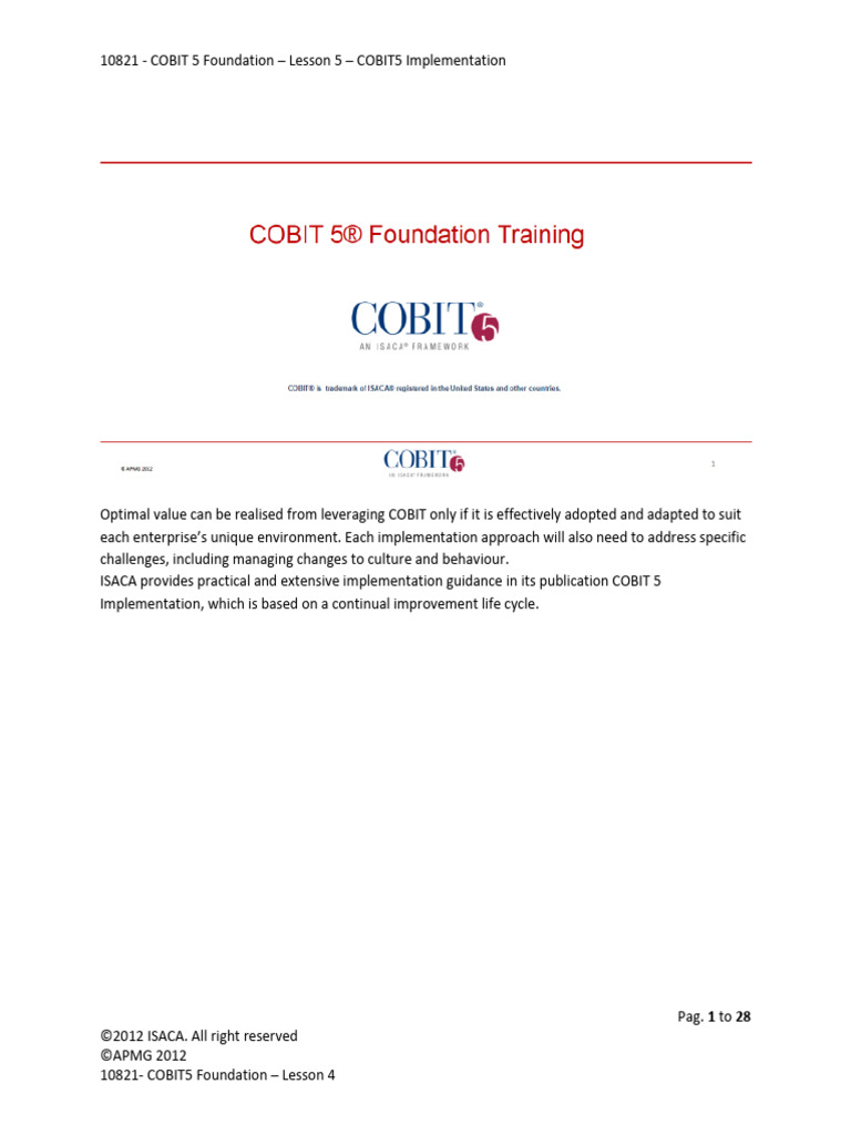 Lesson 5 - COBIT5 Implementation - V.10 | PDF
