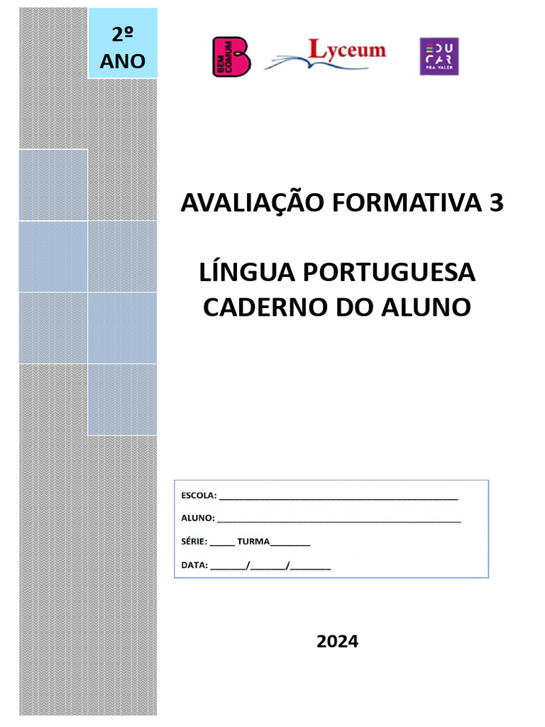 2 Ano LP Av Formativa 3 Aluno 2024 | PDF