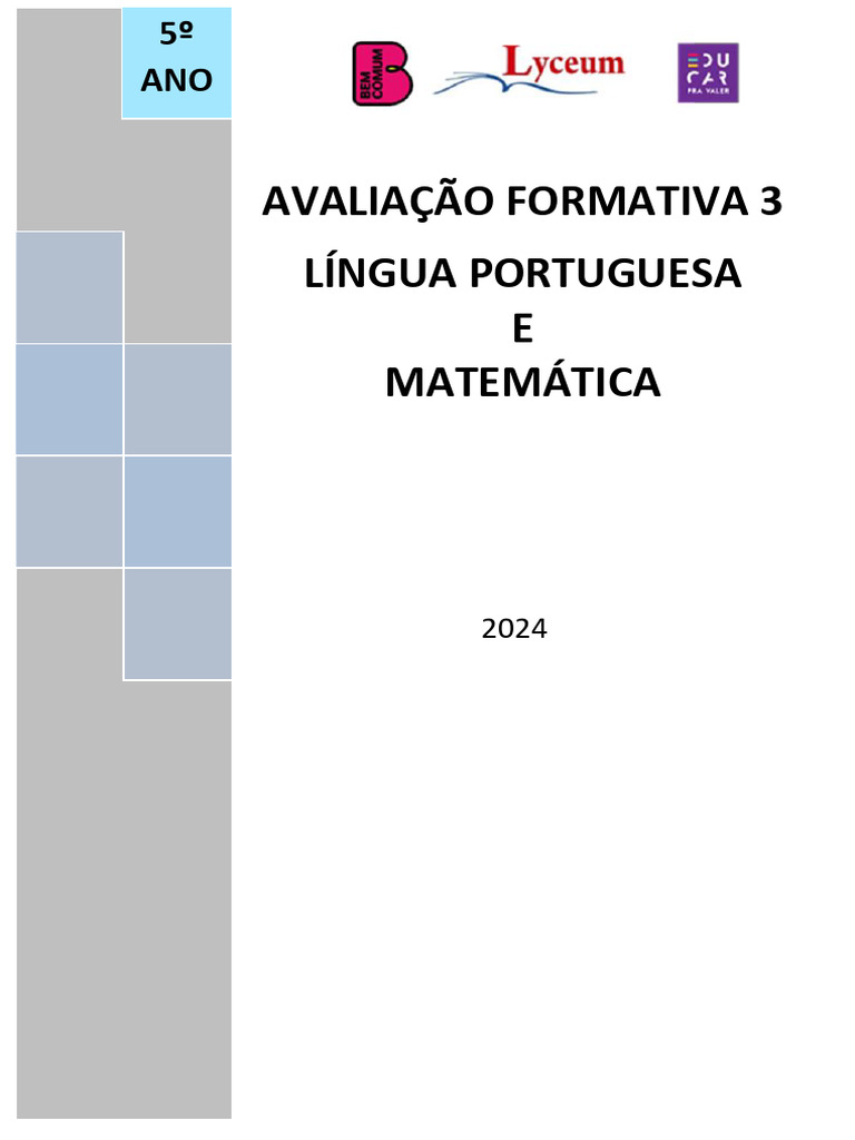 5 Ano LP e MAT Av Formativa 3 Aluno 2024 | PDF