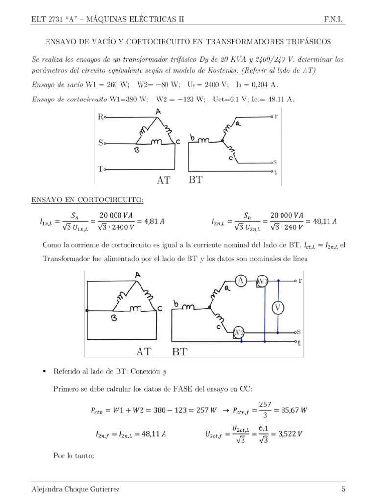 1.2 Ensayo de Vacío y Cortocircuito Transformadores Trifásicos | PDF