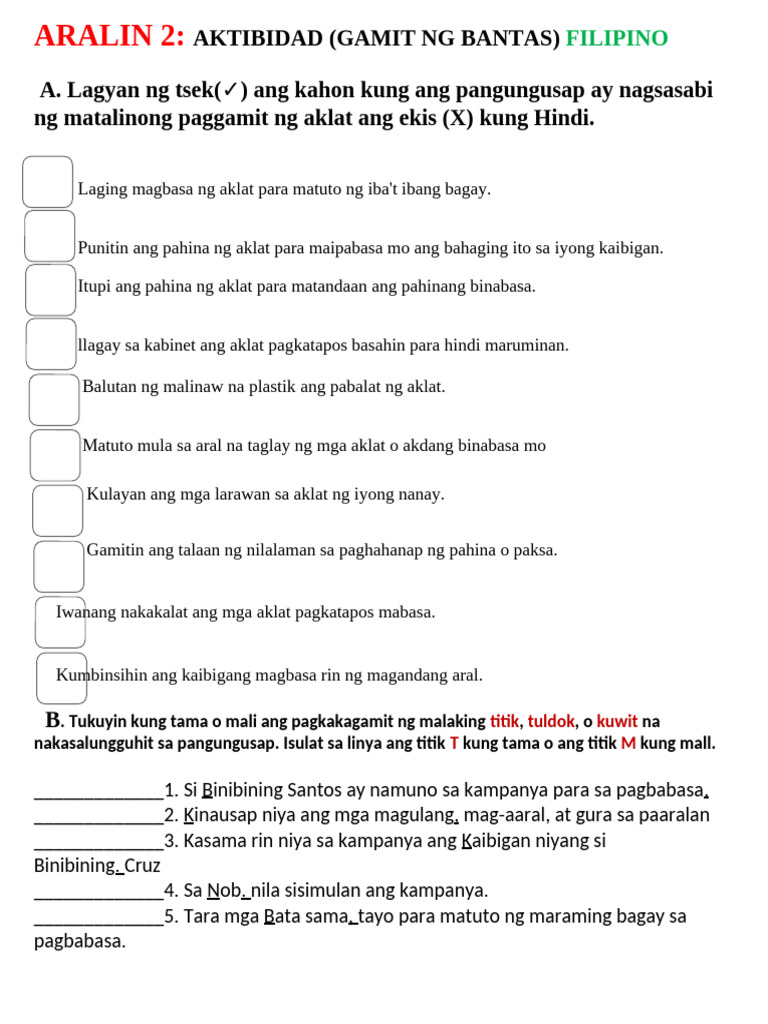 Grade 3 Filipino Activities and Worksheets | PDF