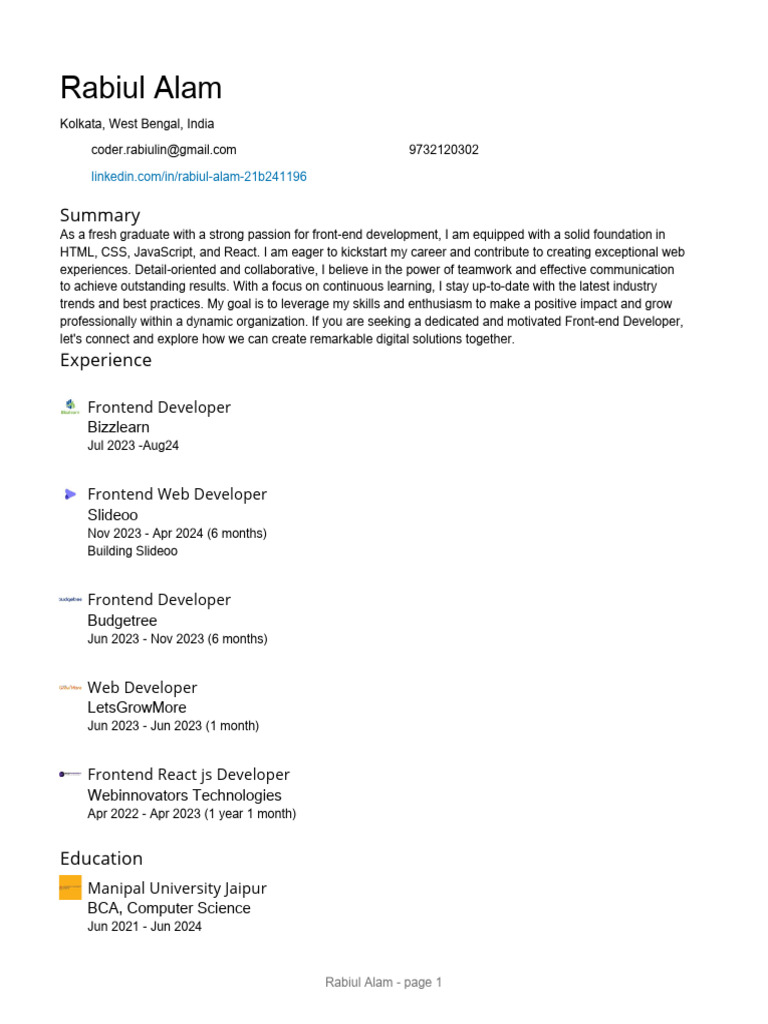 Resume Rabiul Alam PDF | PDF