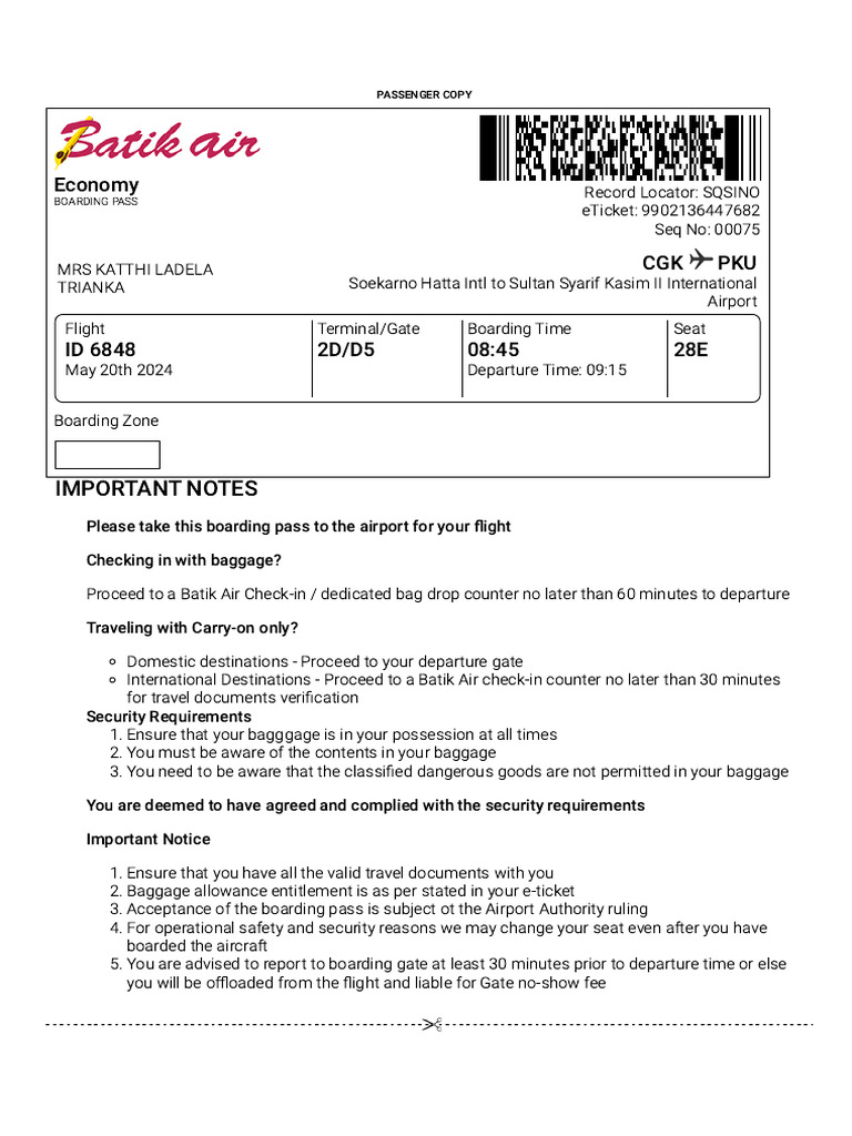 Confirmation - Check-In | PDF