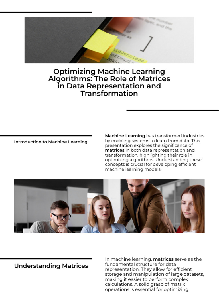 Slidesgo Optimizing Machine Learning Algorithms The Role of Matrices in Data Representation and ...