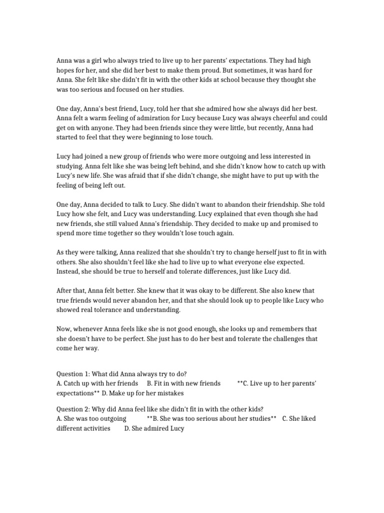 Anna Story Questions | PDF