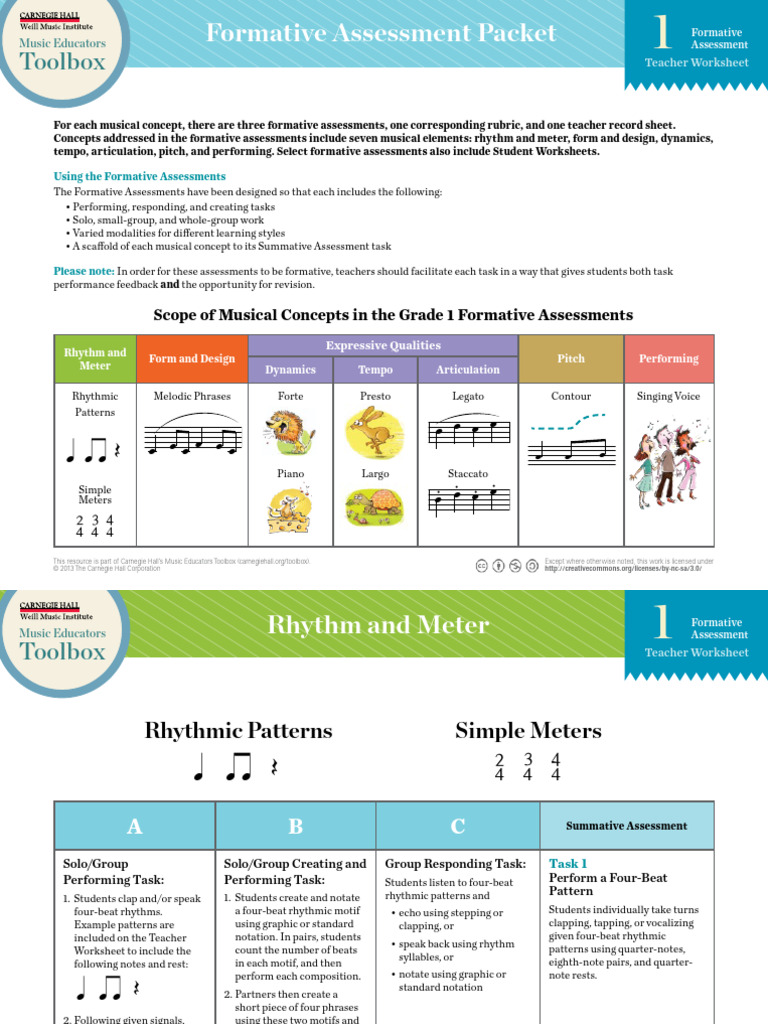 Toolbox Grade 1 Formative Assessment Rhythm and Meter | PDF