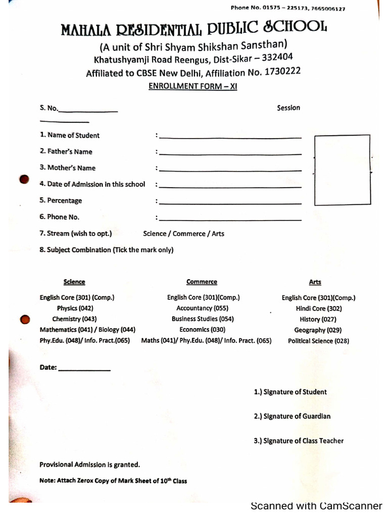 Enrollment Form 2024-25 | PDF