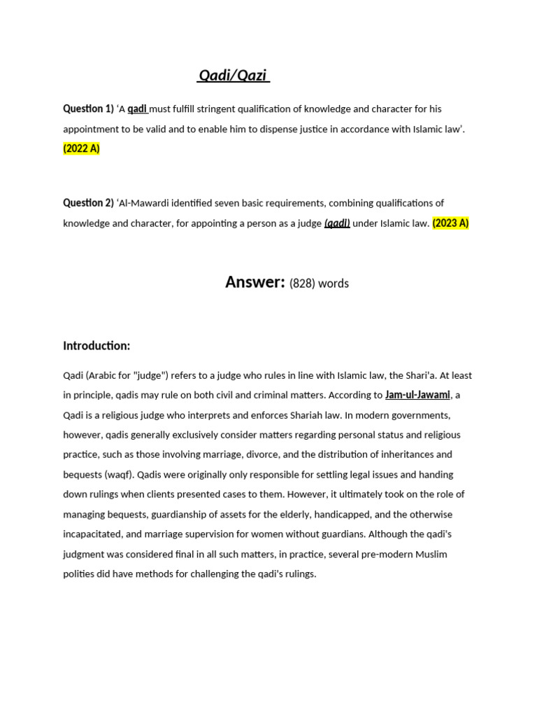 Qadi | PDF | Sharia | Islamic Ethics