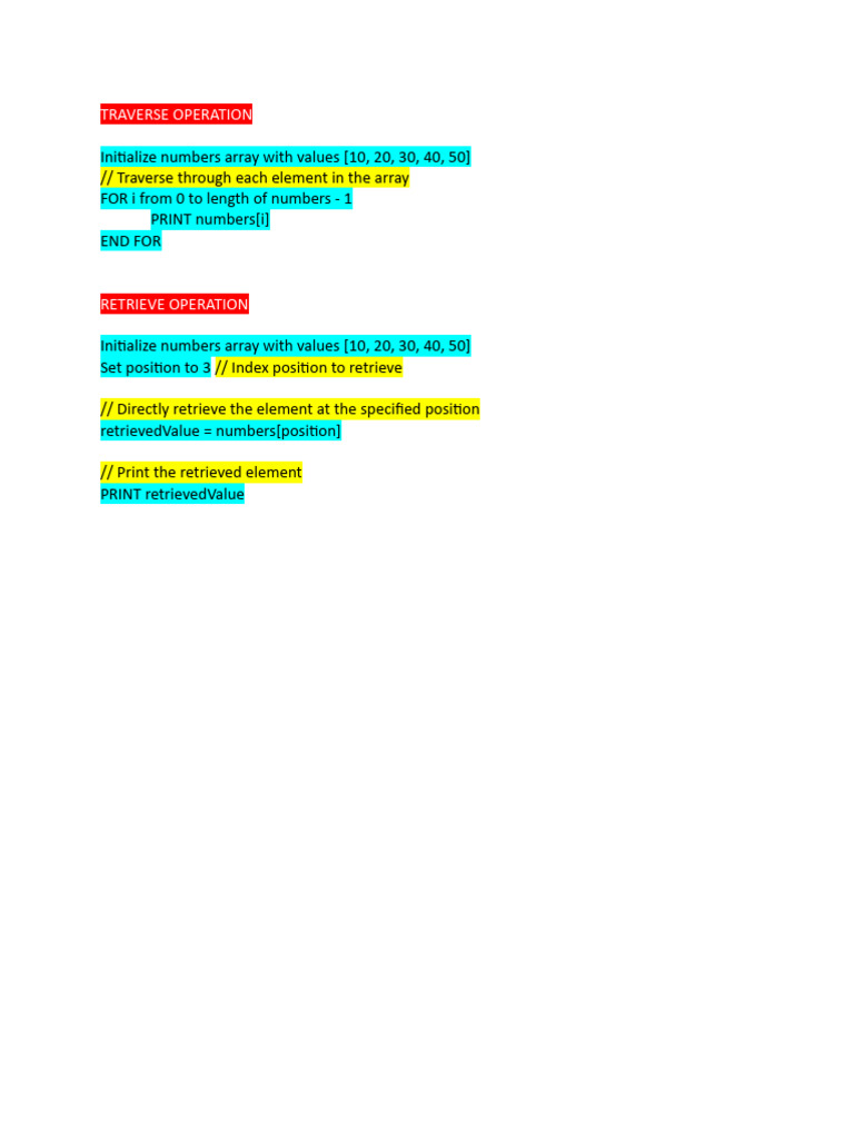 ArrayOperations PseudoCode | PDF