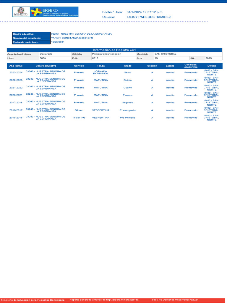 Historico Matric Ula | PDF