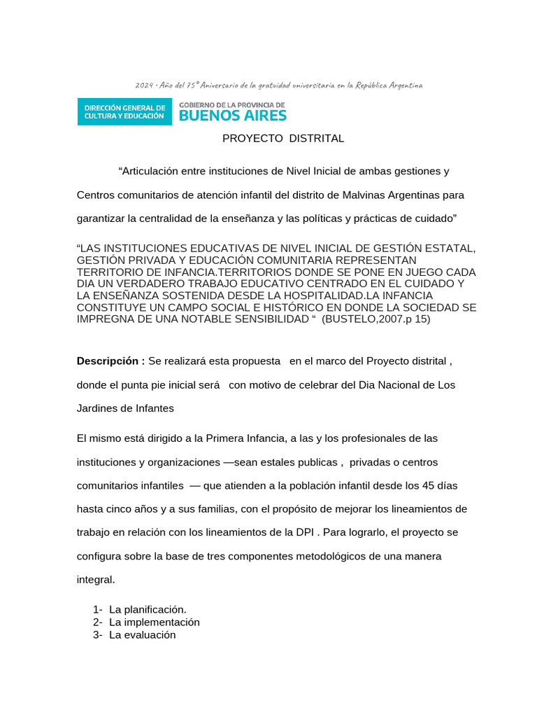 Comunicado Proyecto Distrital 2024 | PDF