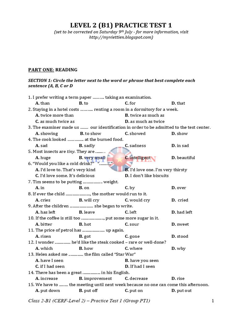 Test1 B1 CEFR | PDF