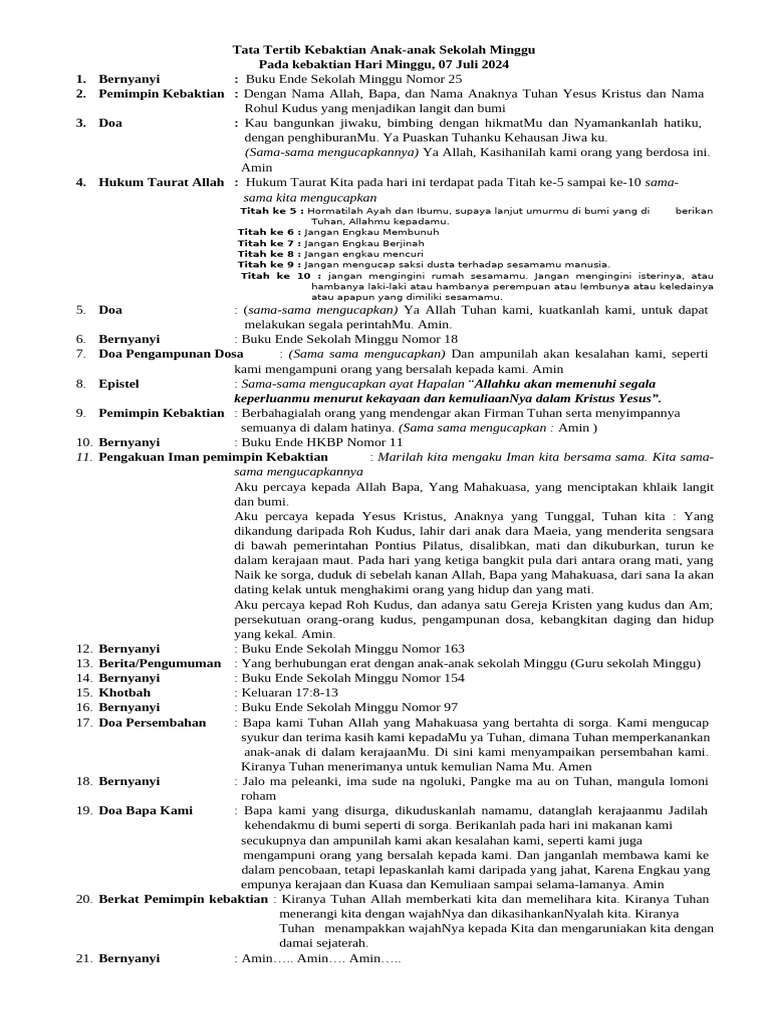Tata Ibadah Sekolah Minggu, 7 Juli 2024' | PDF