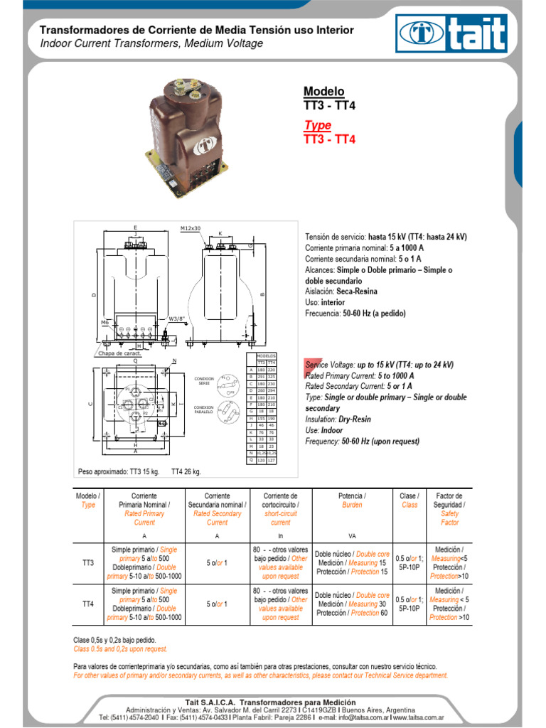 TAIT - Transformadores de Corriente - TCMTI - TT3 - TT4 | PDF | Ingenieria Eléctrica | Electricidad