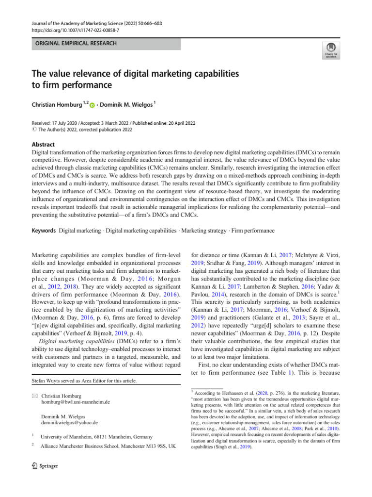 The Value Relevance of Digital Marketing Capabilities | PDF