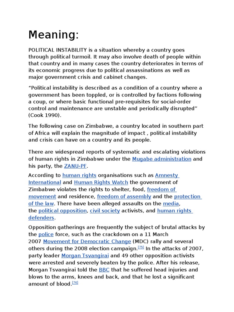 Meaning:: "Political Instability Is Described As A Condition of A ...