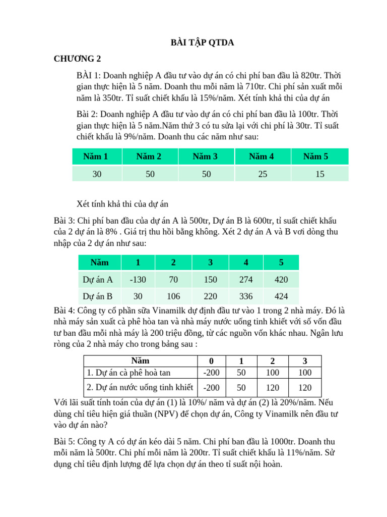 BÀI TẬP QTDA | PDF