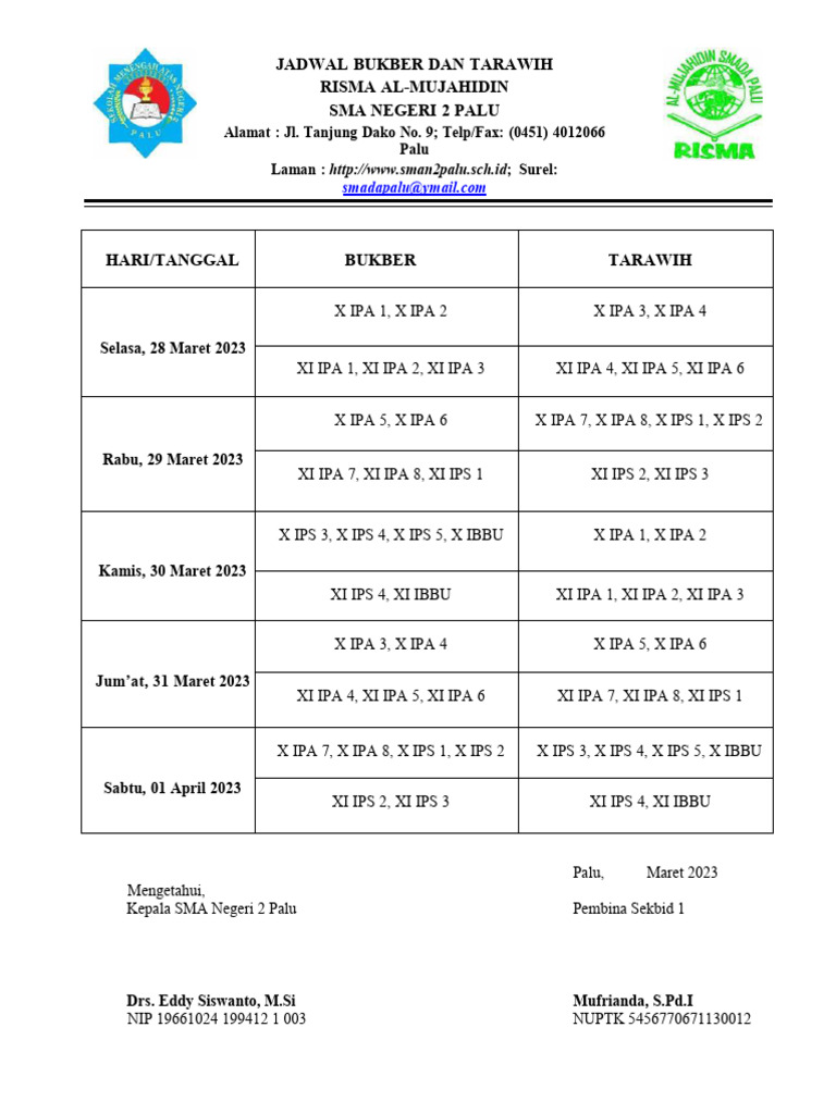 Jadwal Bukber Dan Tarawih | PDF