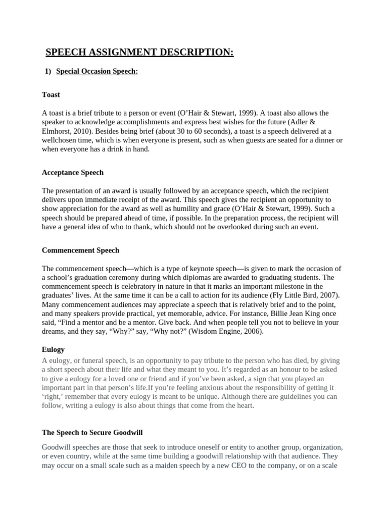 Speech Assignment Descriptions Detailed | PDF