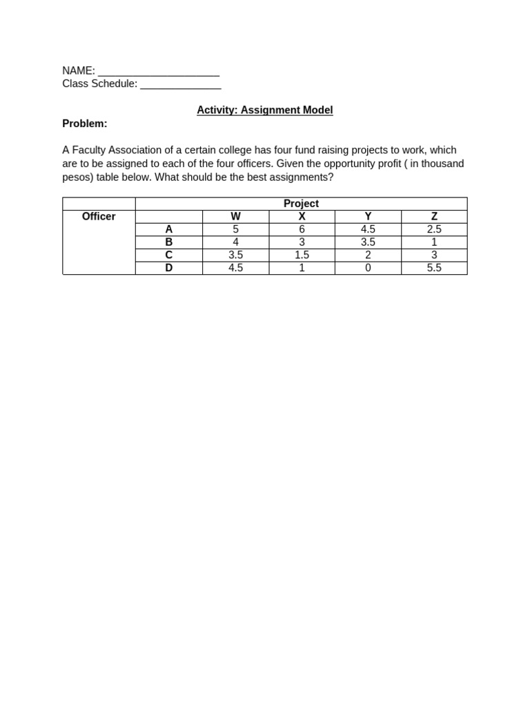 Activity Assignment Model | PDF
