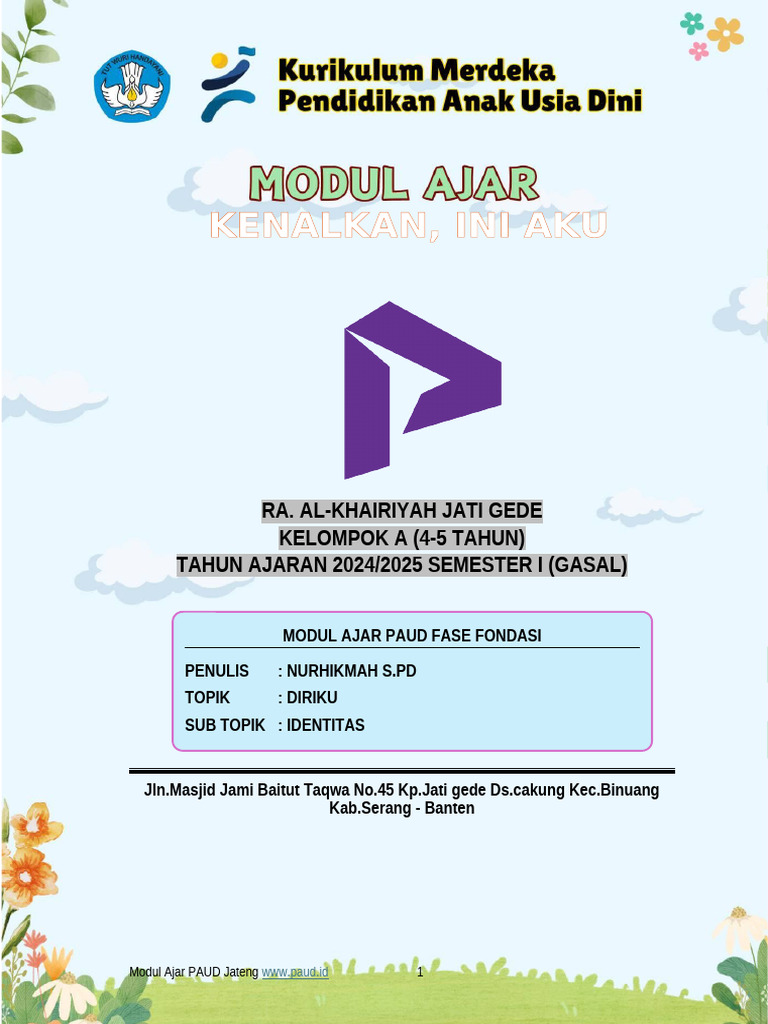 01 Modul Ajar TK A 2024 2025 Smt1 01 Kenalkan | PDF