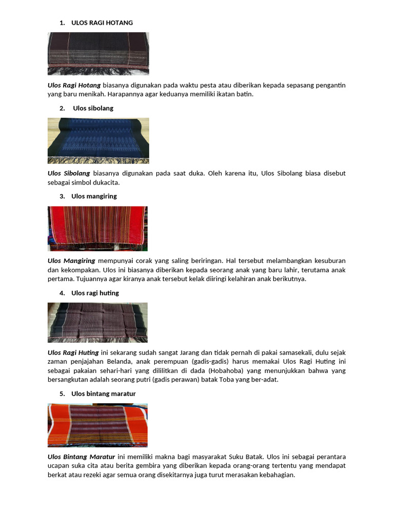 Ragam Ulos Batak Toba (20 Jenis) | PDF | Seni & Disiplin Bahasa | Kajian Bahasa Asing