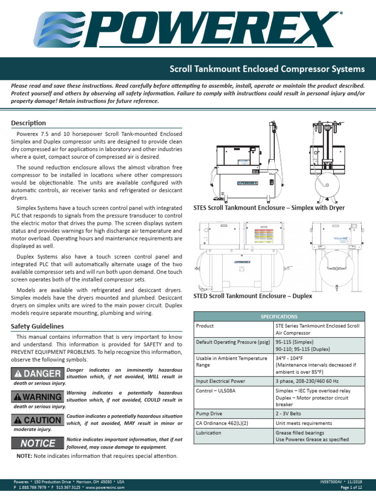 Powerex Air Compressor Service and Maintenance Manual | PDF | Belt ...