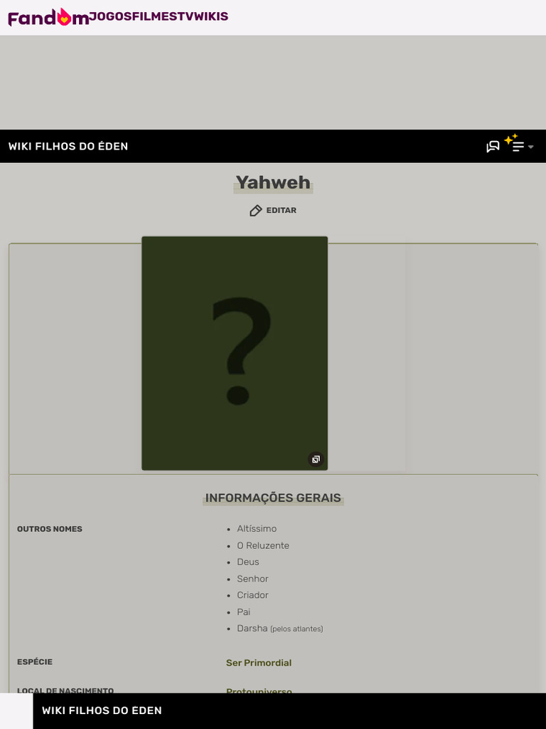 Yahweh - Wiki Filhos Do Éden - Fandom | PDF