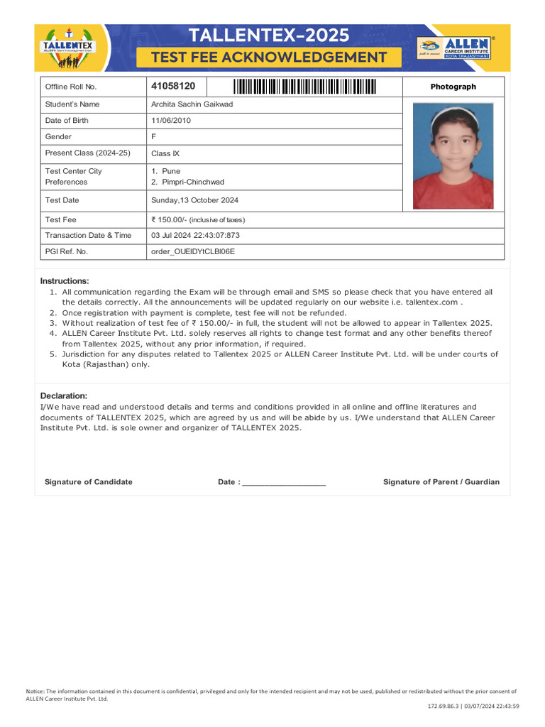 Talentex Registration | PDF