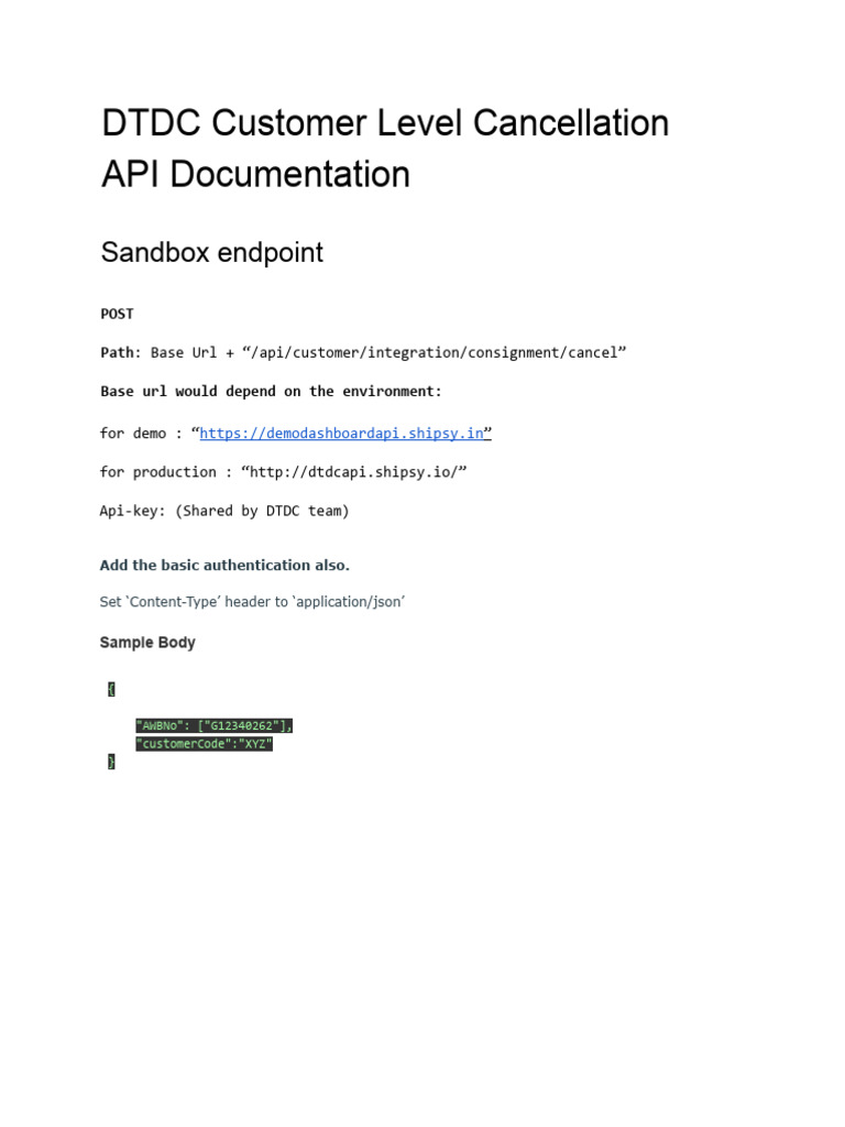 DTDC Customer Level Cancellation API Documentation | PDF | Computer Science | Software Engineering