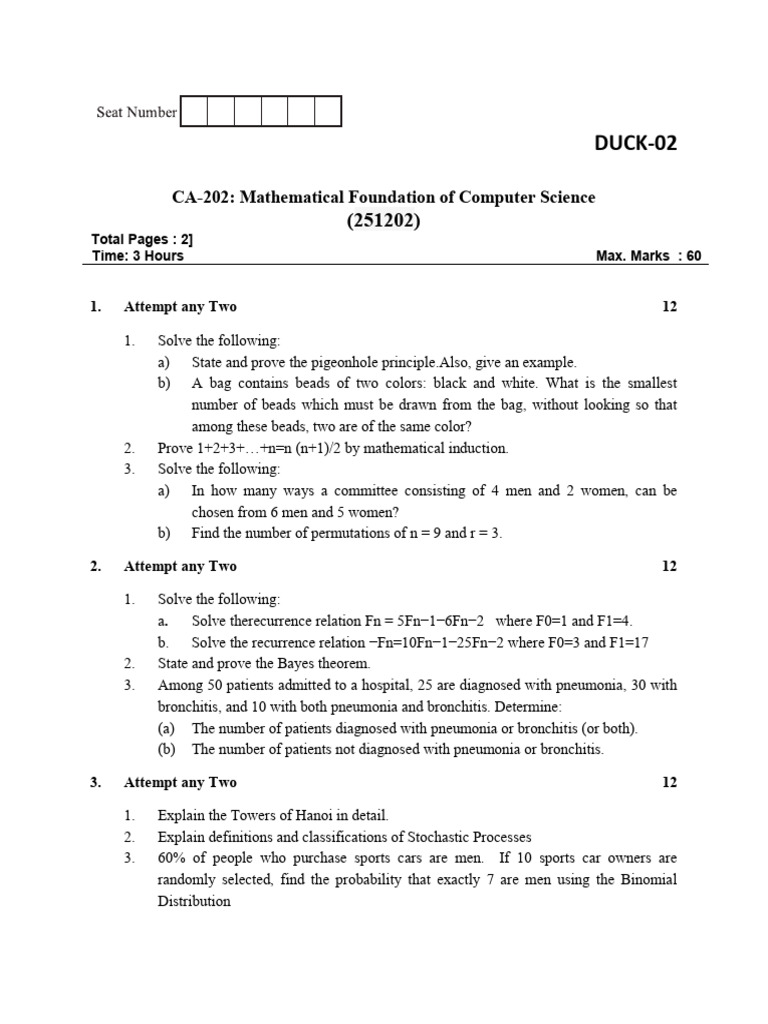CA - 202 Mathematical Foundations of Computer Science | PDF