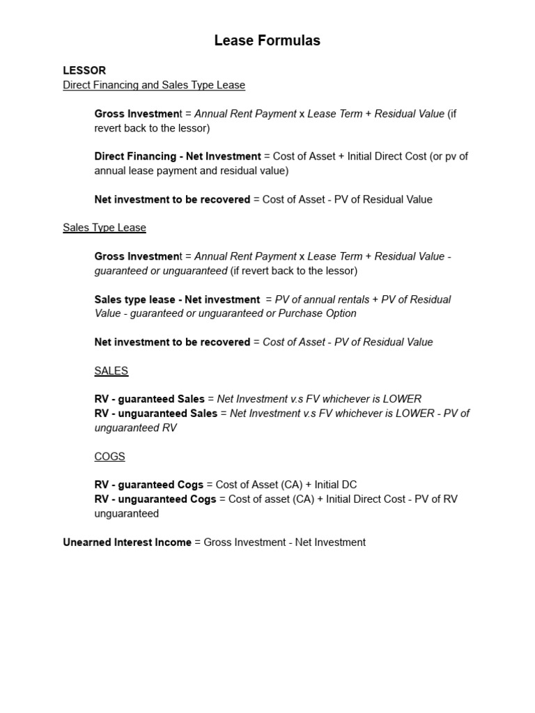 Lease Formulas | PDF