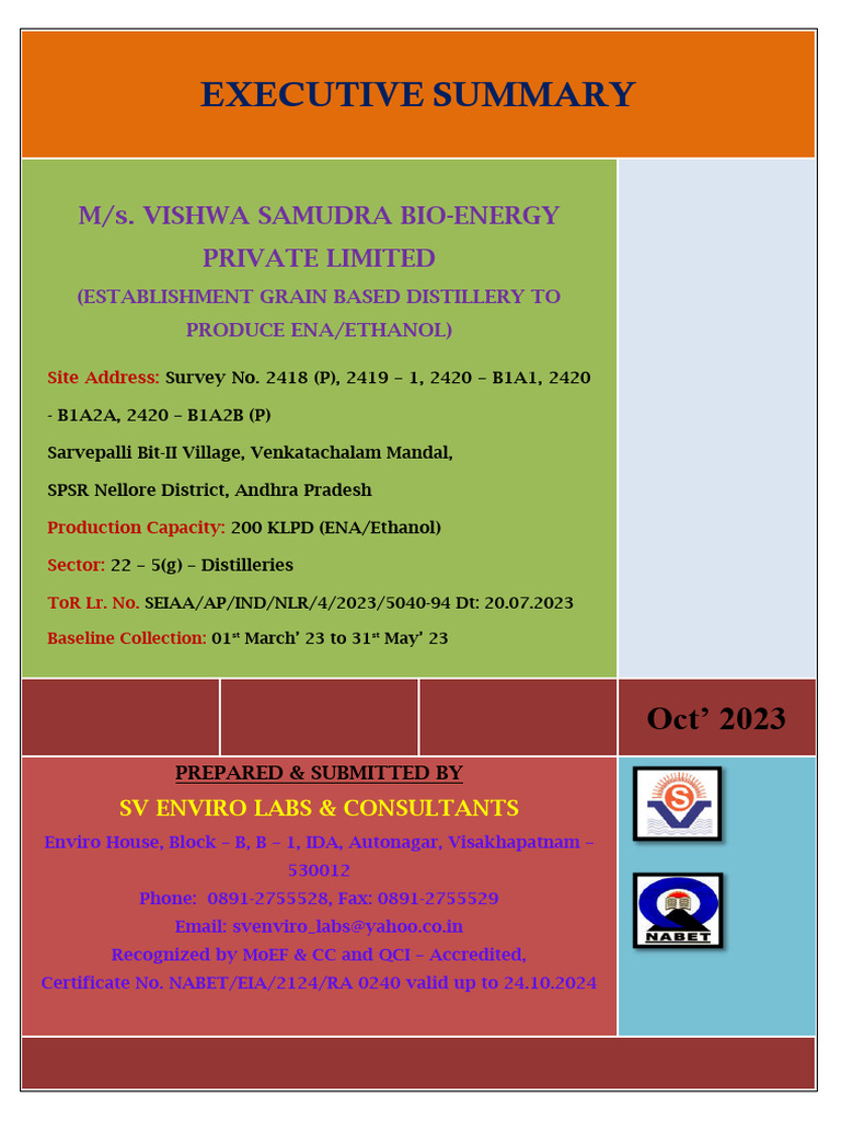 English Executive Summary Vishwa Samudra | PDF | Ethanol | Science & Mathematics