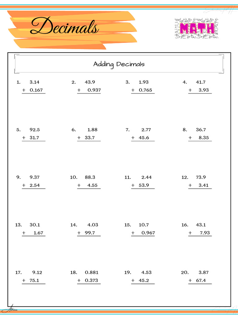 Decimals IV Addition | PDF