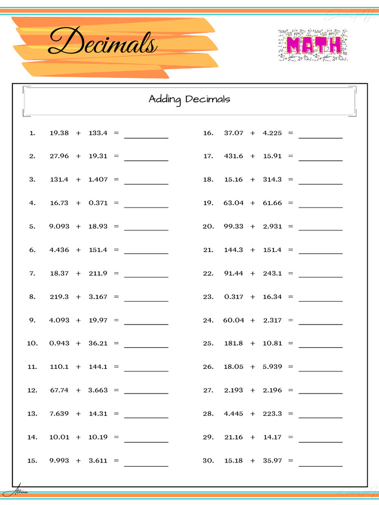 Decimals III Addition | PDF