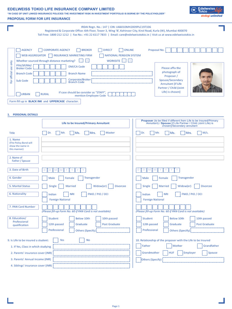 Life Insurance Proposal Form | PDF | Insurance | Pregnancy