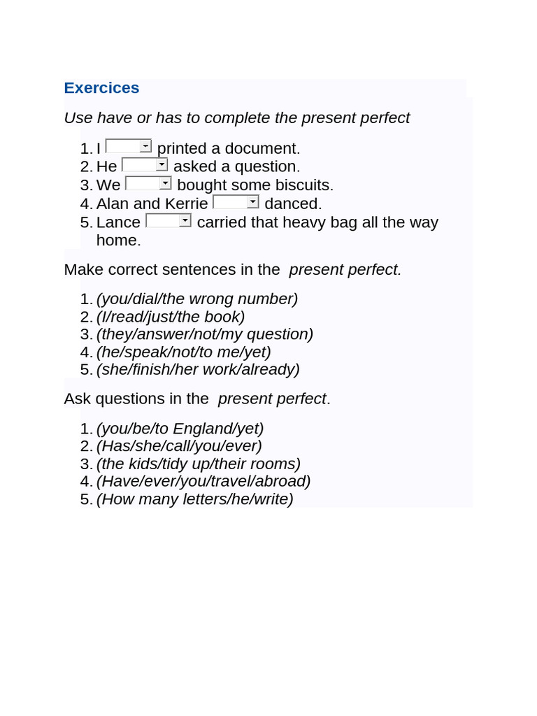 Tasks With the Present Perfect | PDF