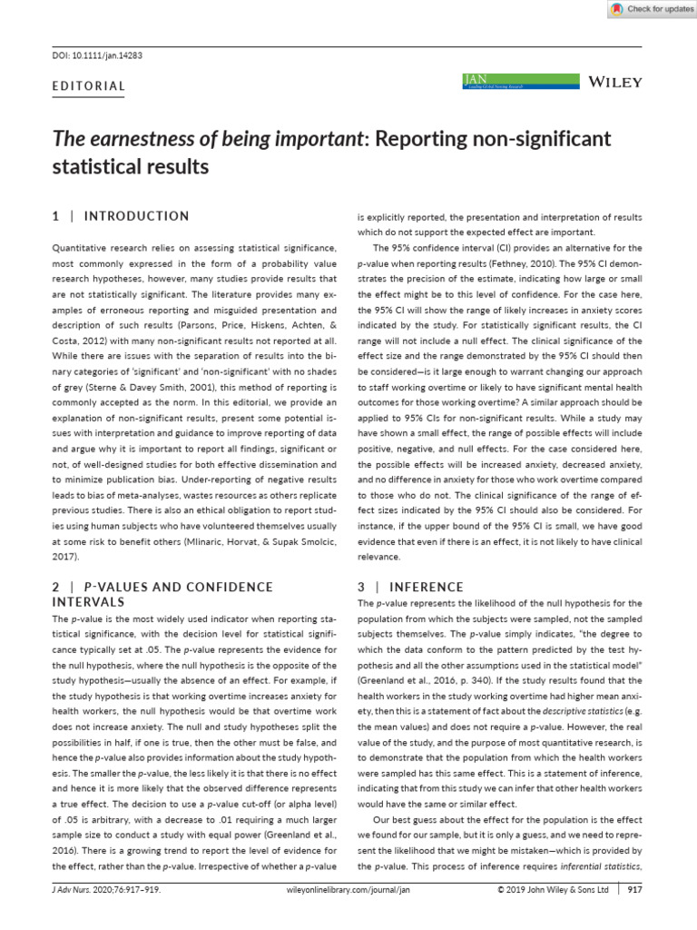 Reporting Non-Significant Stat Results | PDF