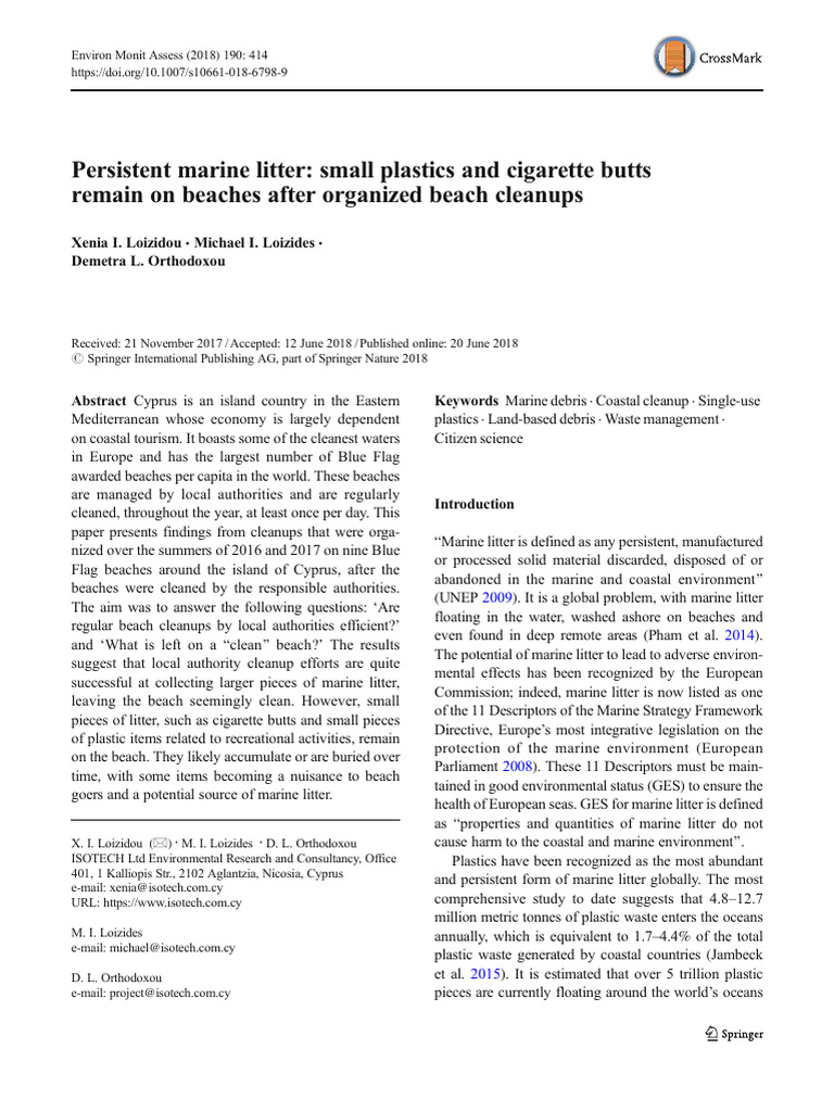 Persistent Marine Litter Small Plastics and Cigarette Butts | PDF