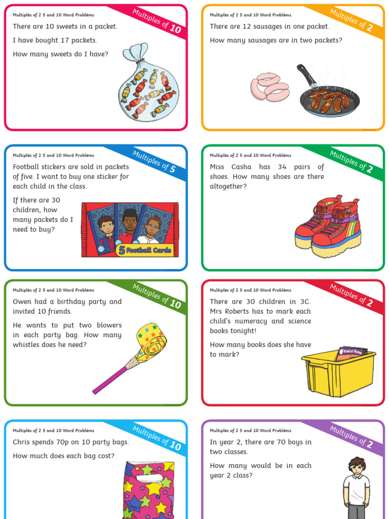 T N 2387 Multiples of 2 5 and 10 Word Problem Challenge Cards Ver 2 | PDF