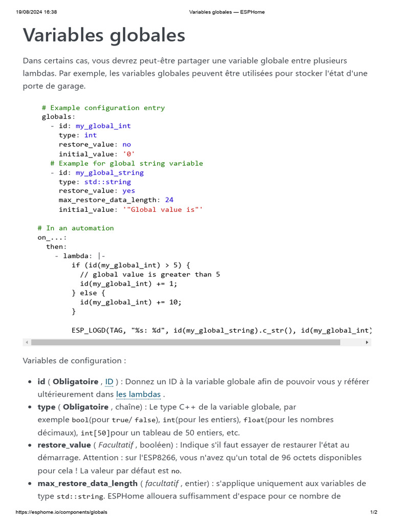 Variables Globales - ESPHome | PDF