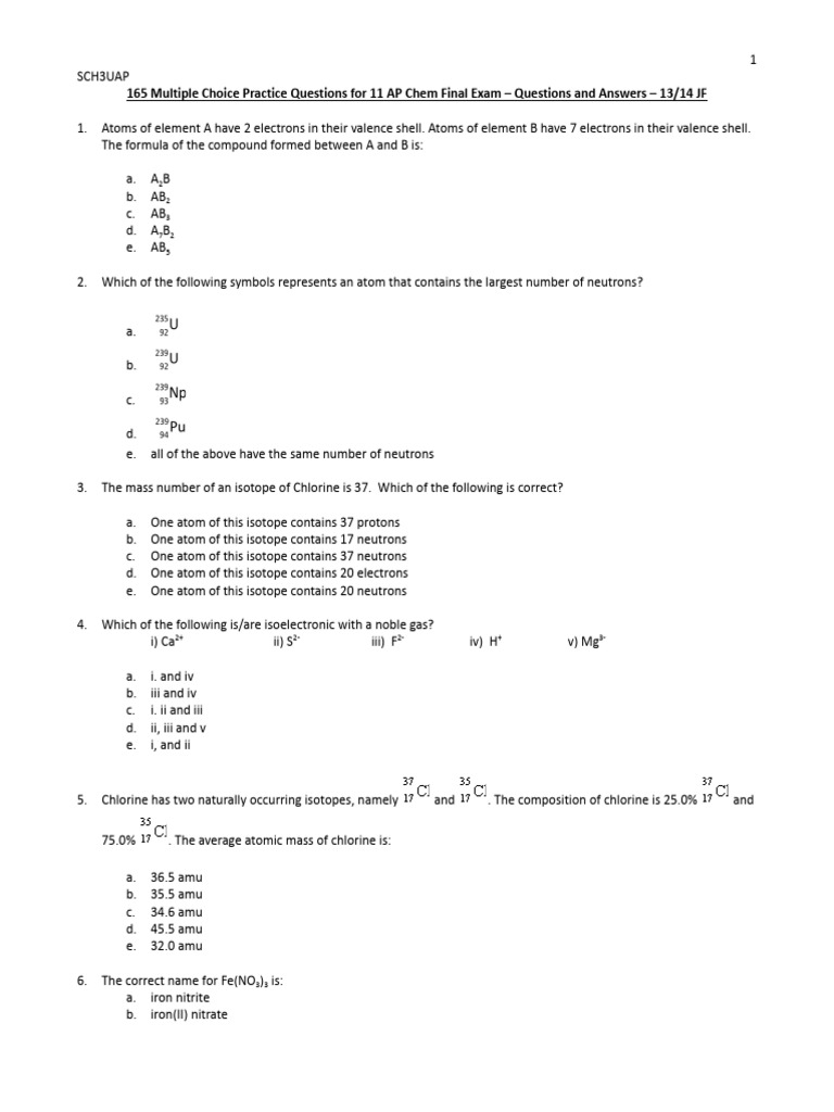 SCH3UAP Exam MCQuestions | PDF