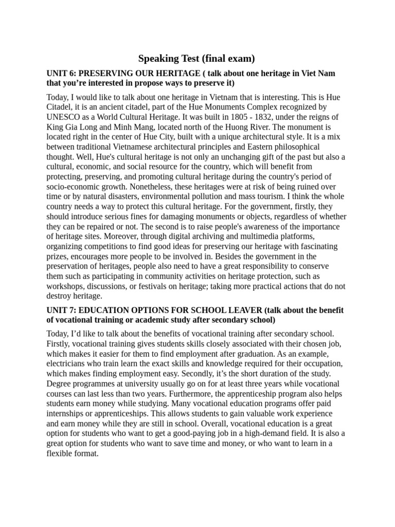 Speaking Final Exam | PDF