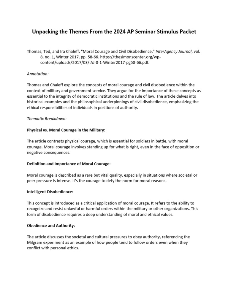 Unpacking The Themes From The 2024 AP Seminar Stimulus Packet | PDF