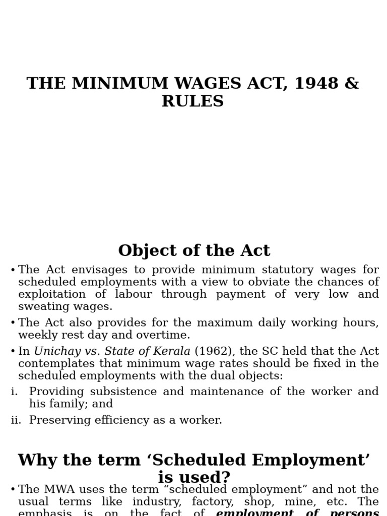 Minimum Wages Act, 1948 & Rules | PDF