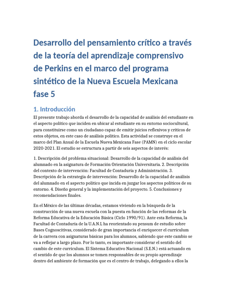 Desarrollo del pensamiento crítico a través de la teoría del ...